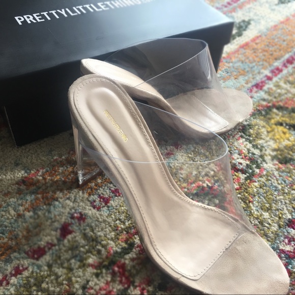 Prettylittlething Shoes Prettylittlething Nude Clear High Flat Heel Mule Poshmark